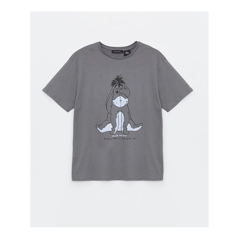 LCW Vision Gri Bisiklet Yaka Winnie The Pooh Baskılı Kısa Kollu Kadın ...